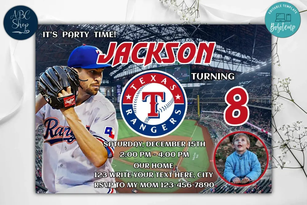 Texas Rangers Birthday Invitation Instant Download | Bobotemp