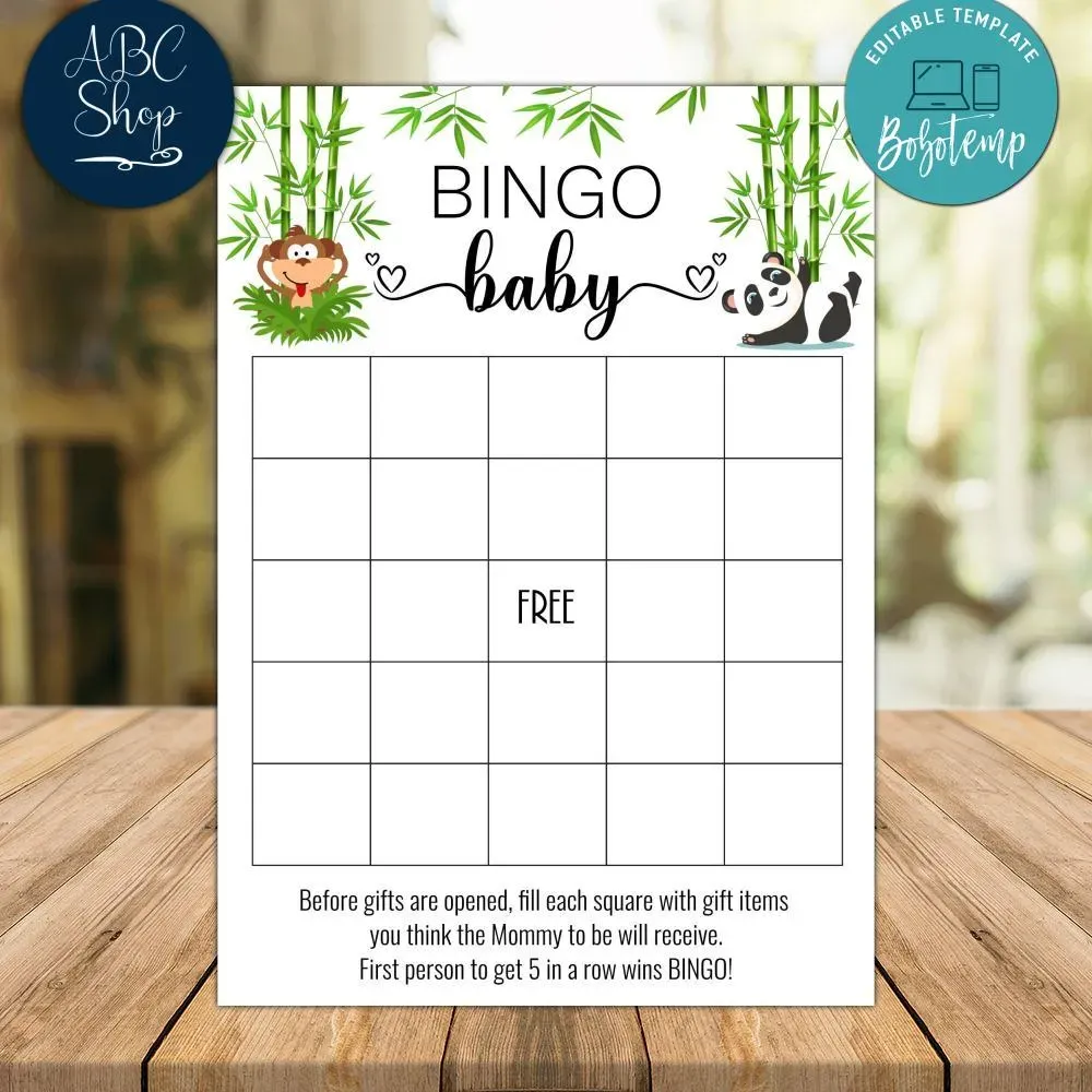 Panda And Monkey Bingo Baby Baby Shower Game Instant Download | Bobotemp