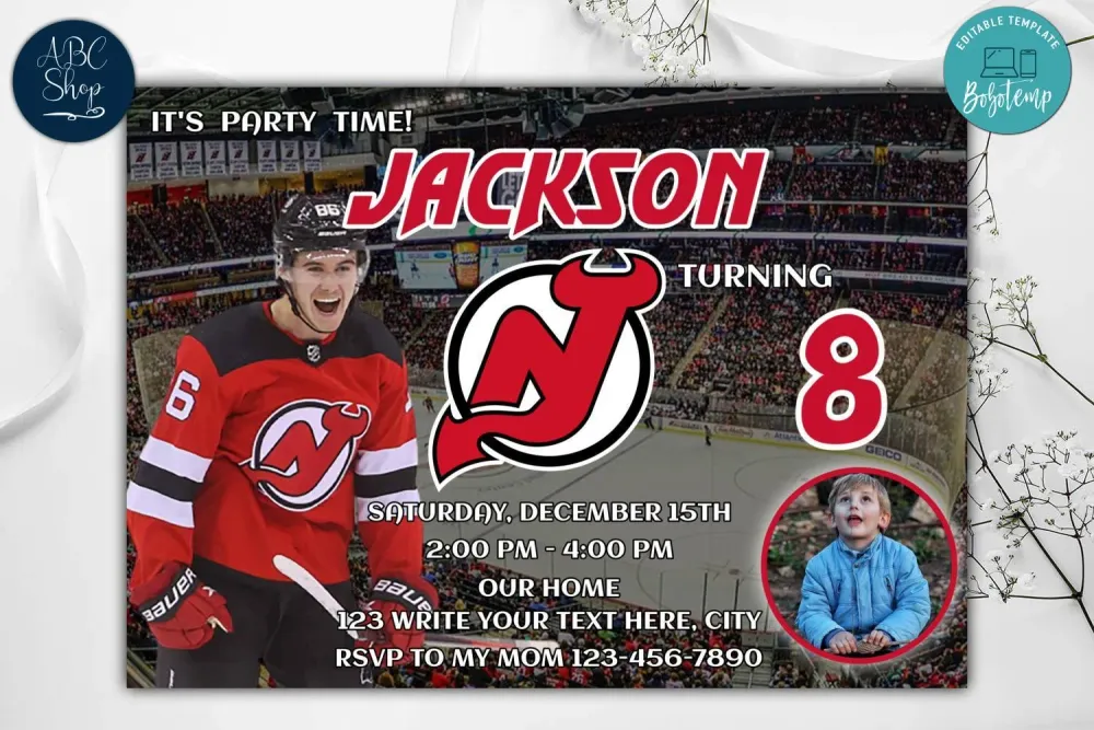 New Jersey Devils Birthday Invitation Instant Download | Bobotemp