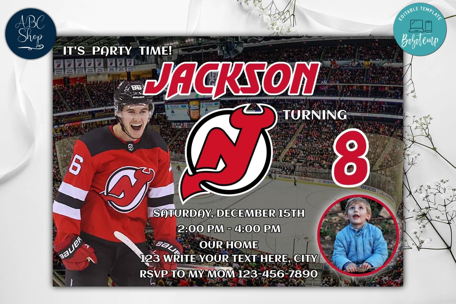 New Jersey Devils Birthday Invitation Instant Download | Bobotemp