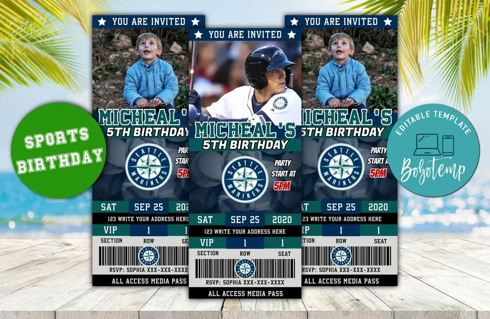 Seattle Mariners Ticket Birthday Editable Template Instant Download ...