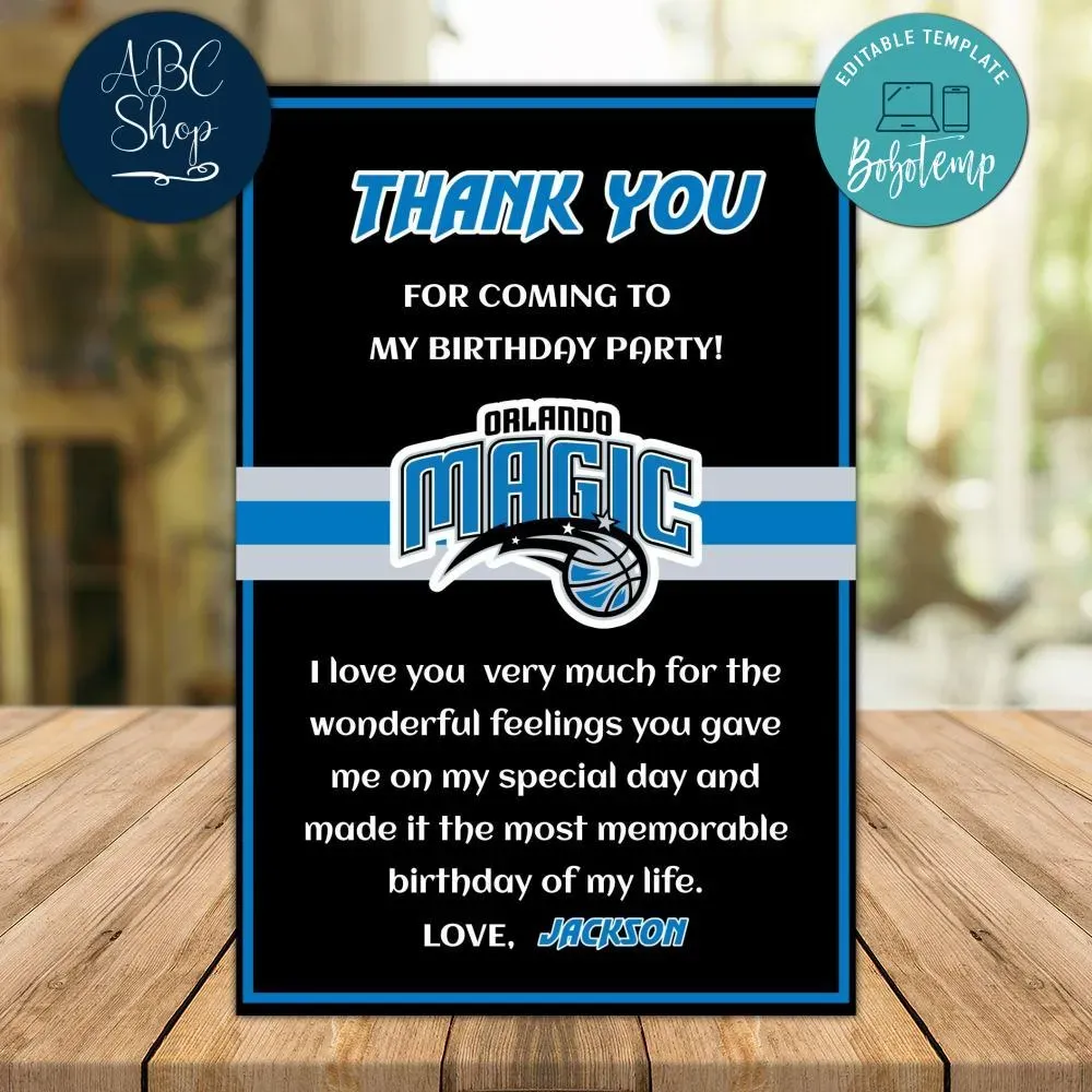 Orlando Magic Thank you card Template to Print at Home | Bobotemp