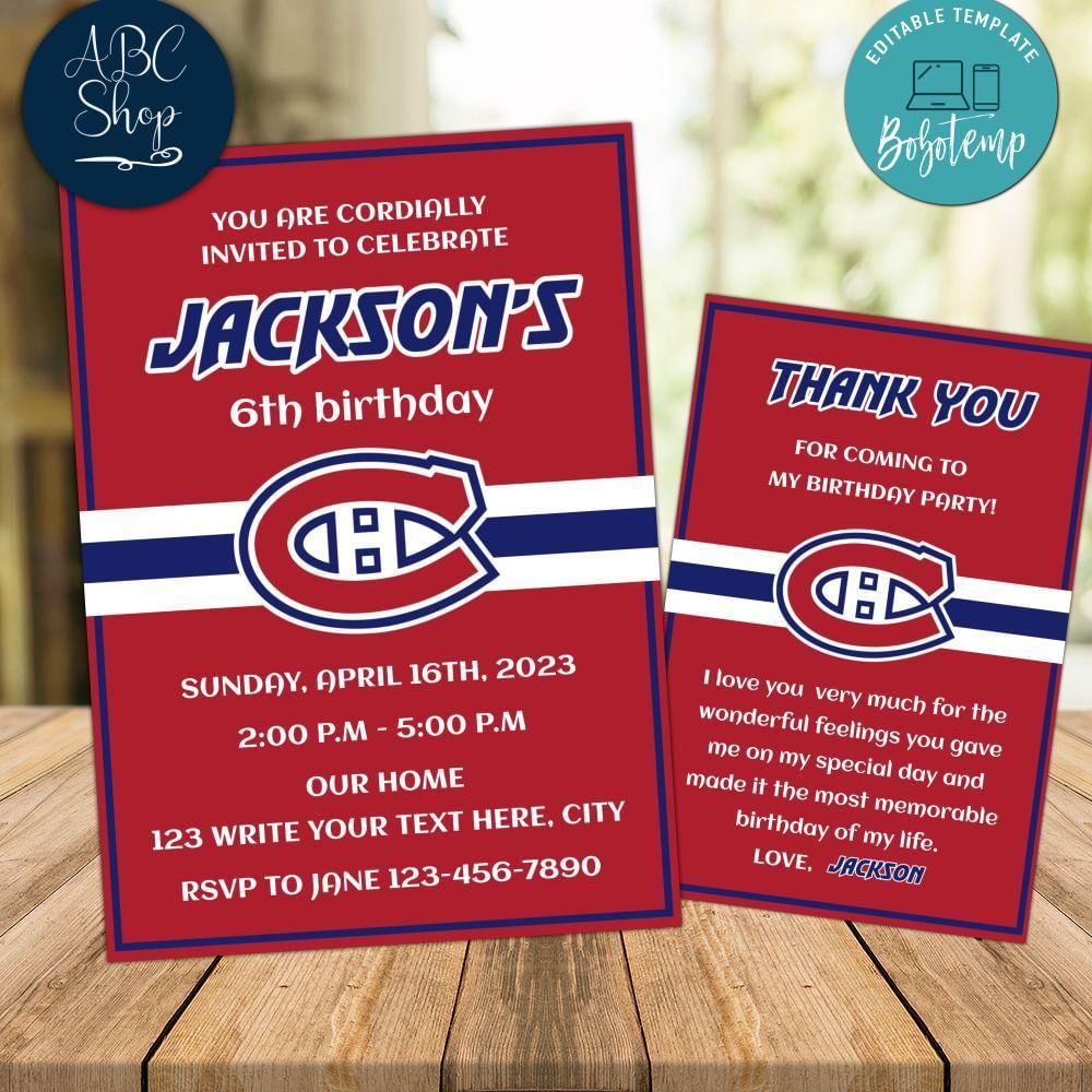 Montréal Canadiens Party Invitations Instant Download | Bobotemp