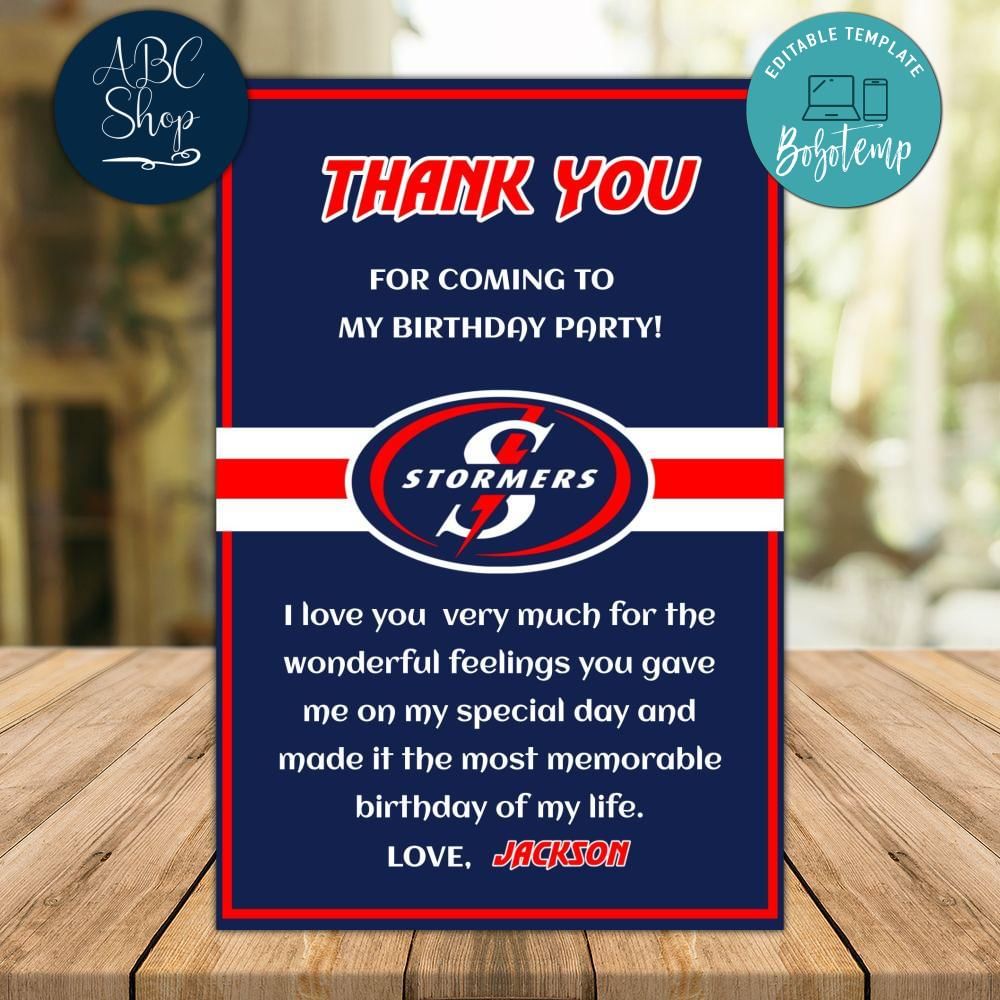 Stormers rugby Thank you card Template to Print at Home | Bobotemp