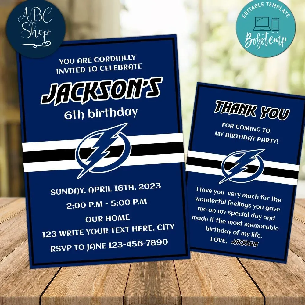 Tampa Bay Lightning Party Invitations Instant Download | Bobotemp