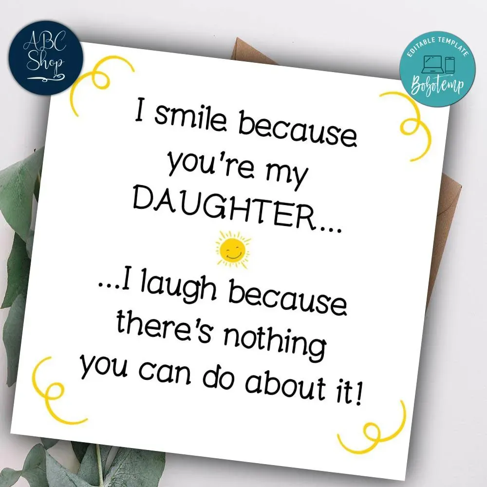 Printable Funny Daughter Card Instant Download | Bobotemp