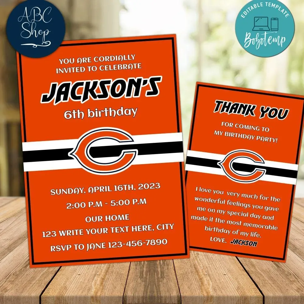 Chicago Bears Party Invitations Instant Download | Bobotemp