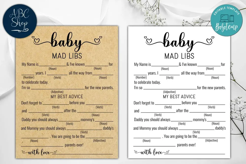 Printable Baby Mad Libs Baby Shower Game Instant Download | Bobotemp