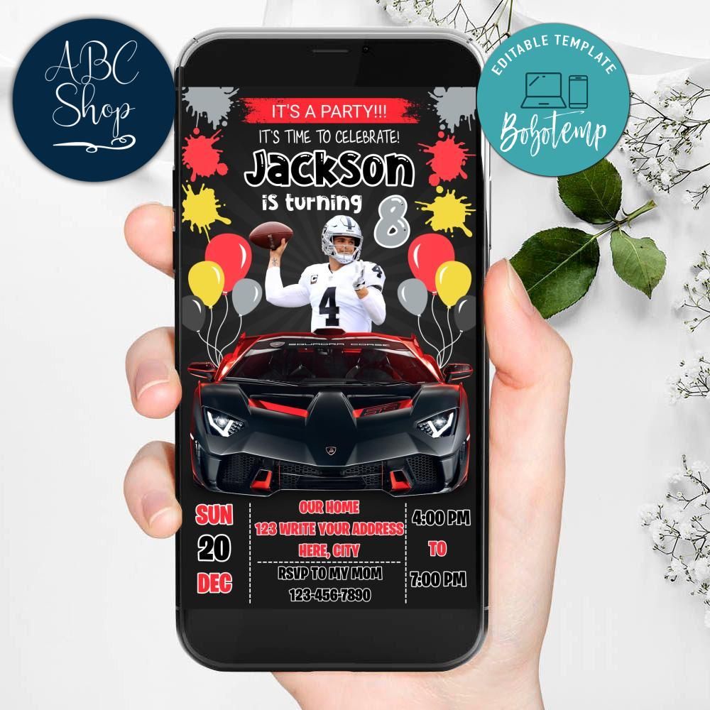 Mobile Derek Carr Las Vegas Raiders Drive By Birthday Invitation | Bobotemp