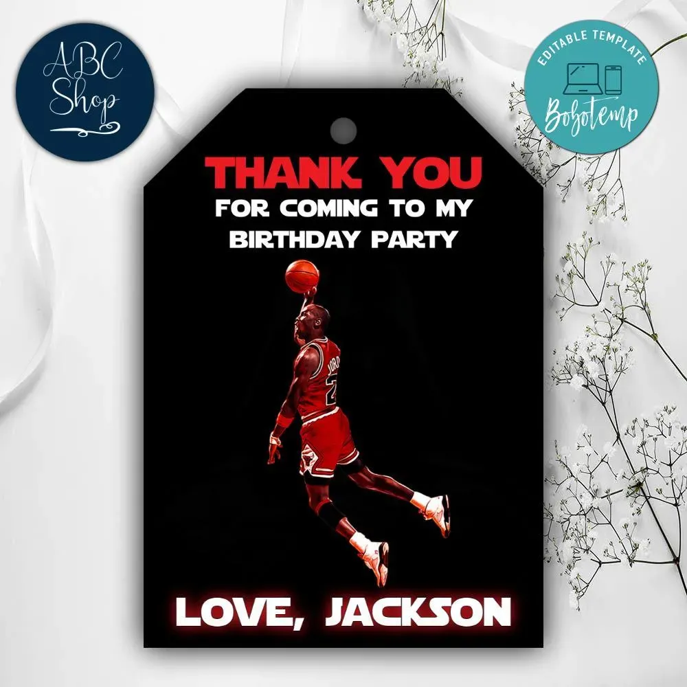 Printable Jordan Birthday Thank You Tags Instant Download | Bobotemp
