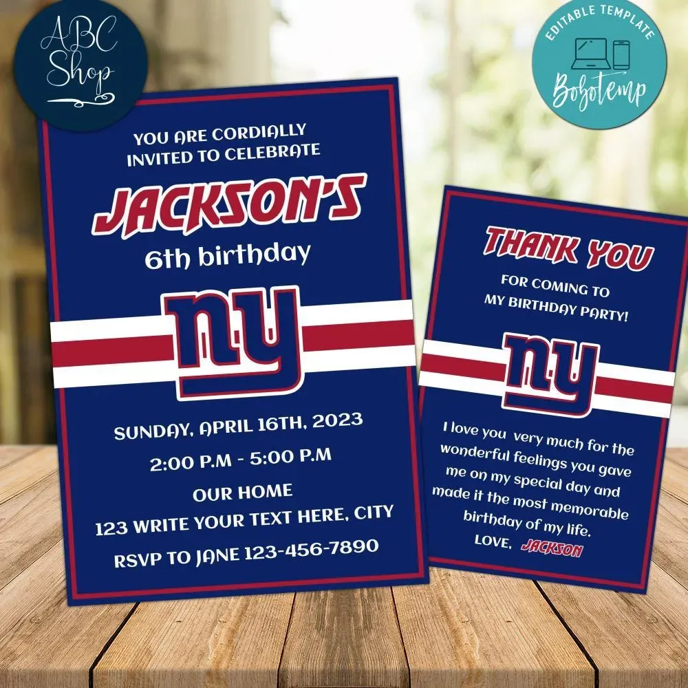New York Giants Party Invitations Instant Download | Bobotemp