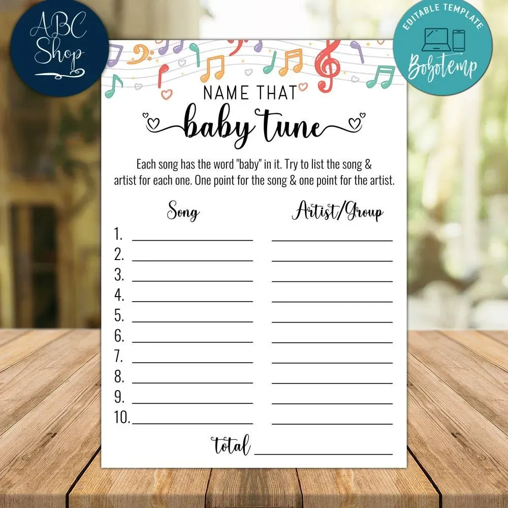 Music Name That Baby Tune Baby Shower Game Instant Download | Bobotemp