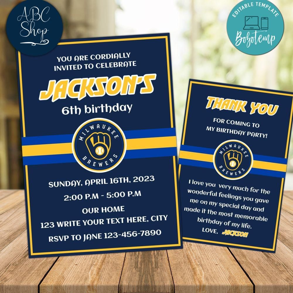 Milwaukee Brewers Party Invitations Instant Download | Bobotemp