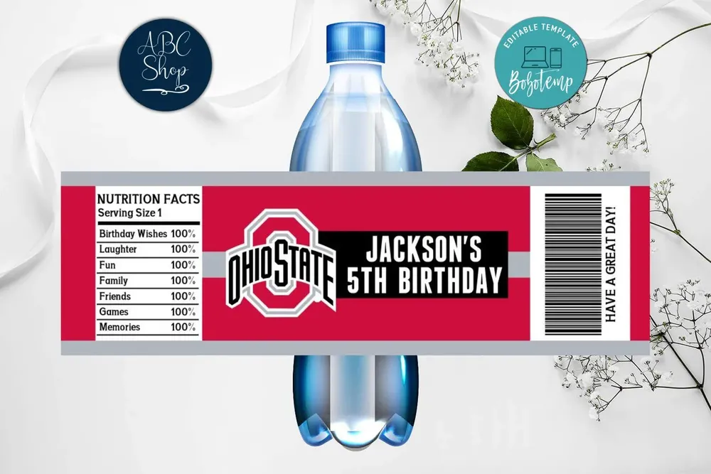 Printable Ohio State Buckeyes Water Bottle Labels DIY | Bobotemp