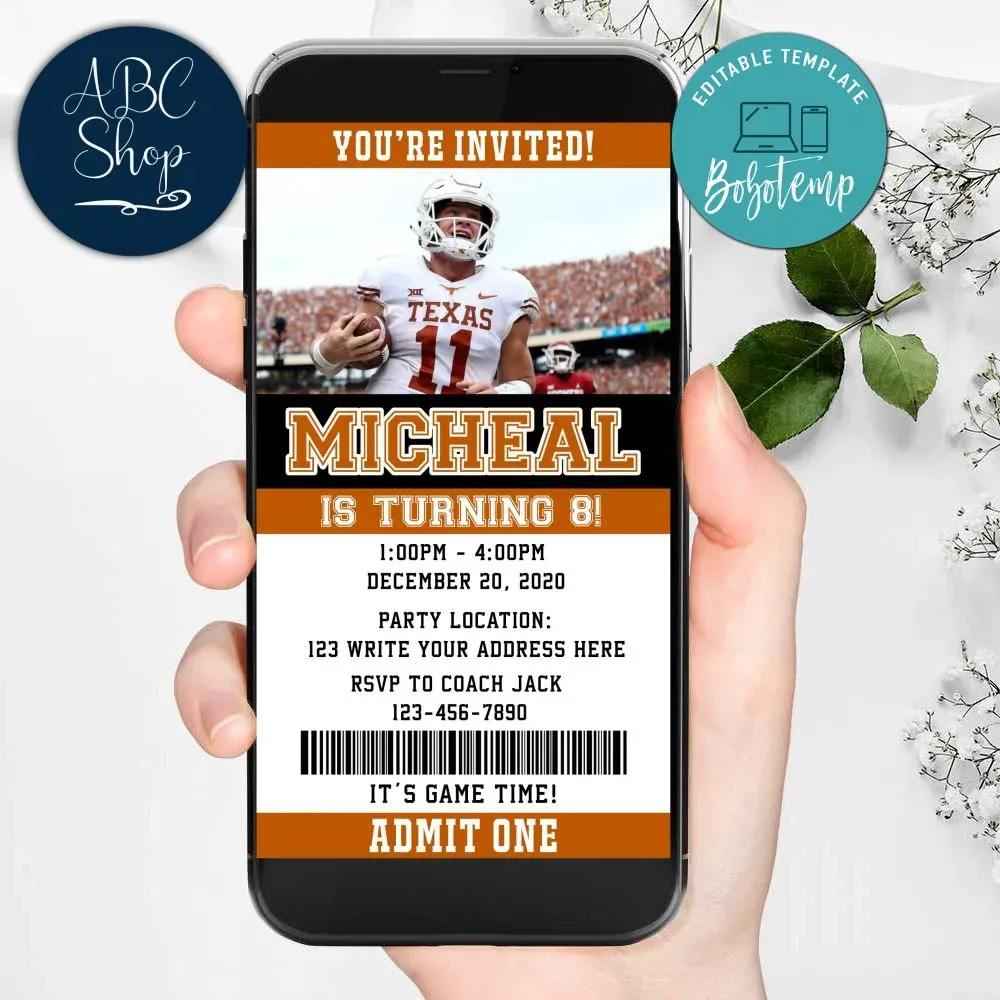Electronic Texas Longhorns Electronic Invite Birthday Invitations DIY ...