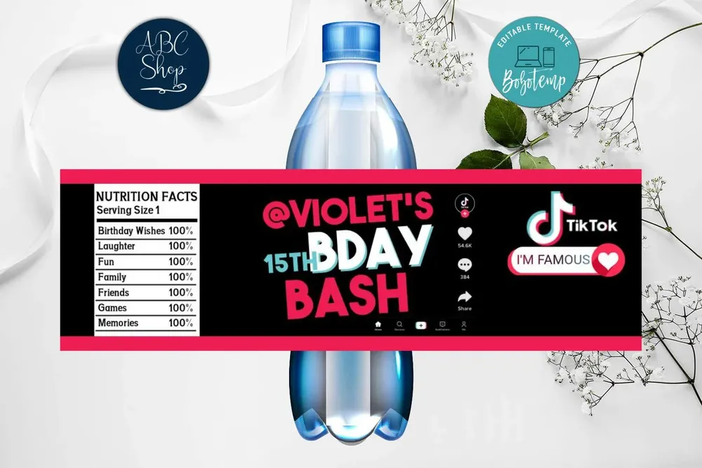 Printable Tik Tok Water Bottle Labels Instant Download | Bobotemp