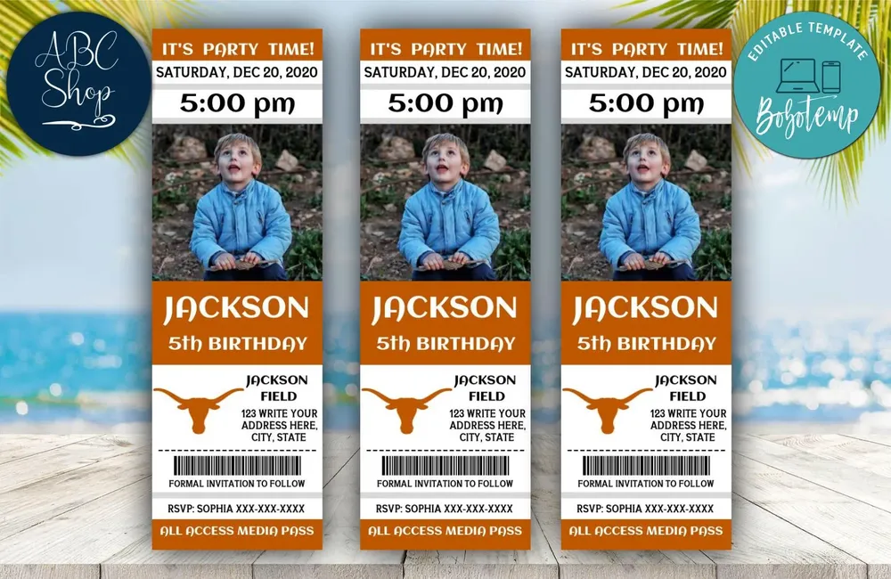 Printable Texas Longhorns Birthday Ticket Invitations DIY | Bobotemp