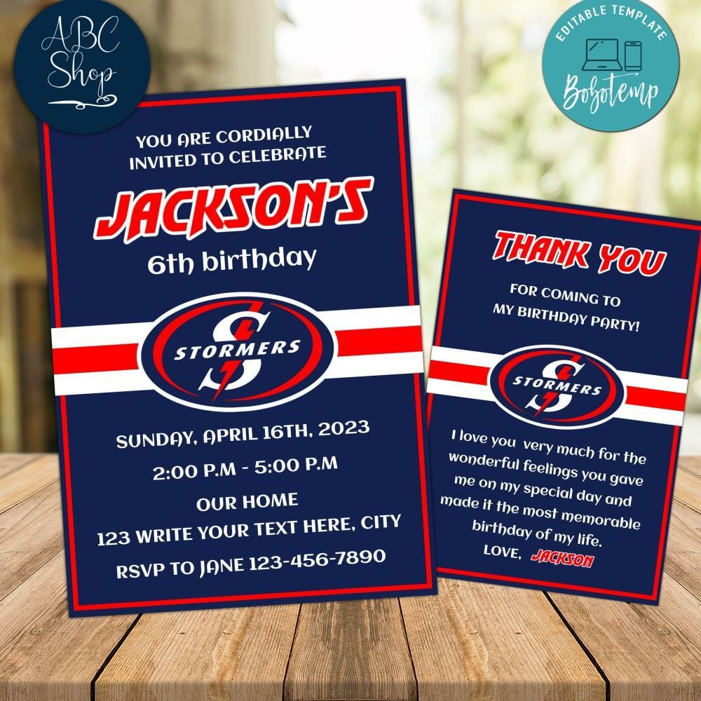 Stormers rugby Party Invitations Instant Download | Bobotemp