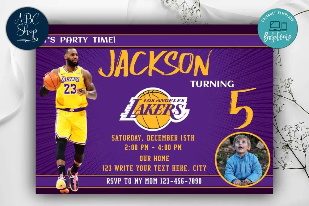 Lakers Birthday Invitation Template to Print at Home DIY | Bobotemp