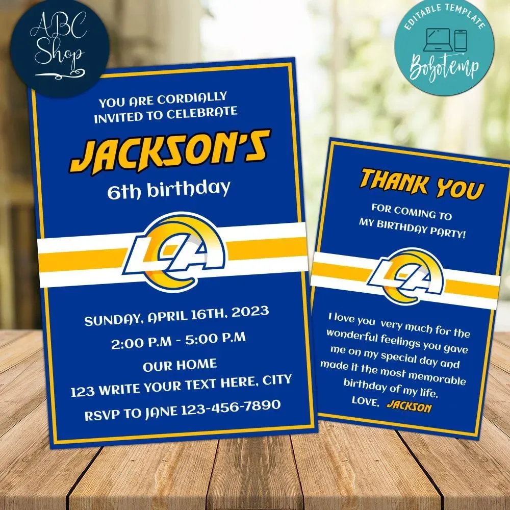 Los Angeles Rams Party Invitations Instant Download | Bobotemp