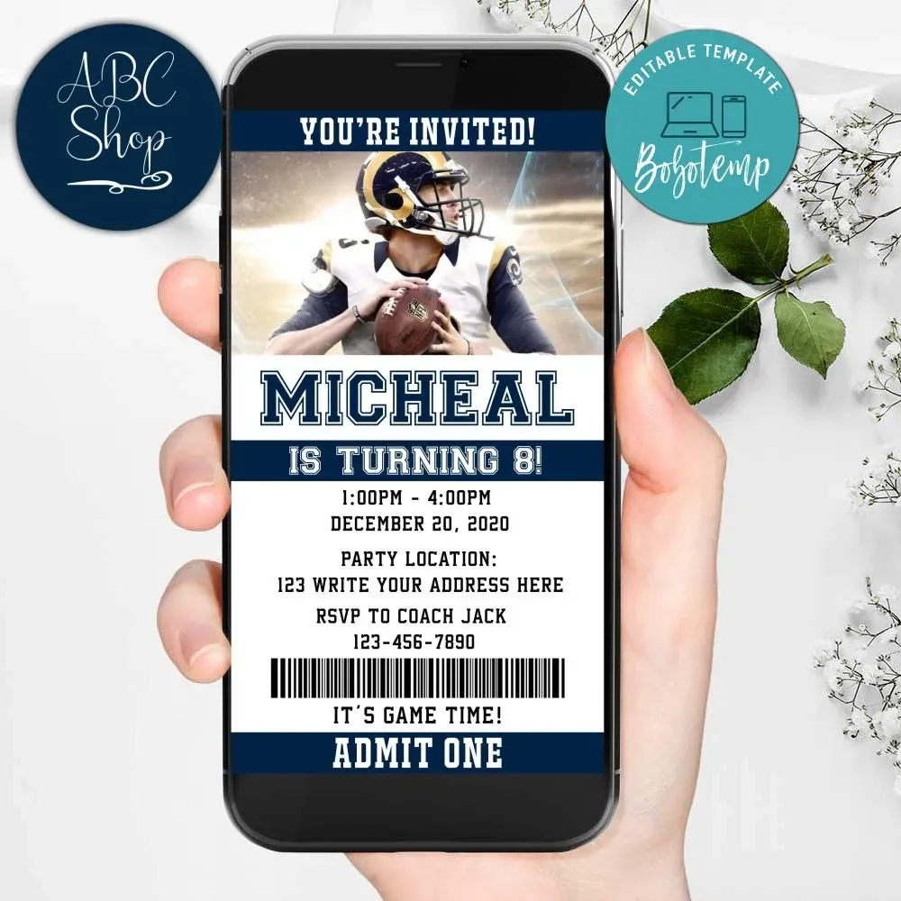 Electronic Los Angeles Rams Electronic Invite Birthday Invitations DIY ...