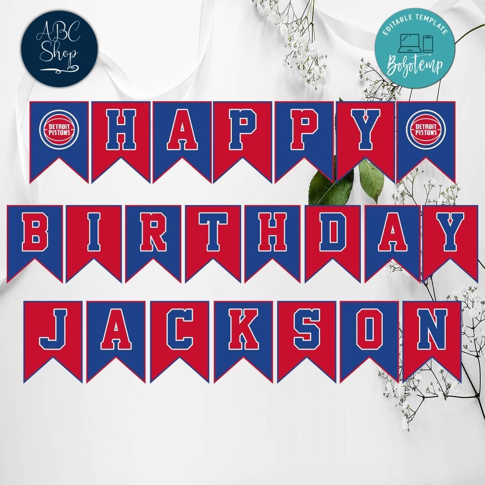 Detroit Pistons Birthday Banner Instant Download | Bobotemp