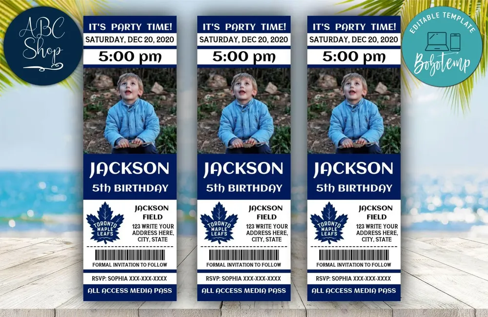 Printable Toronto Maple Leafs Birthday Ticket Invitations DIY | Bobotemp