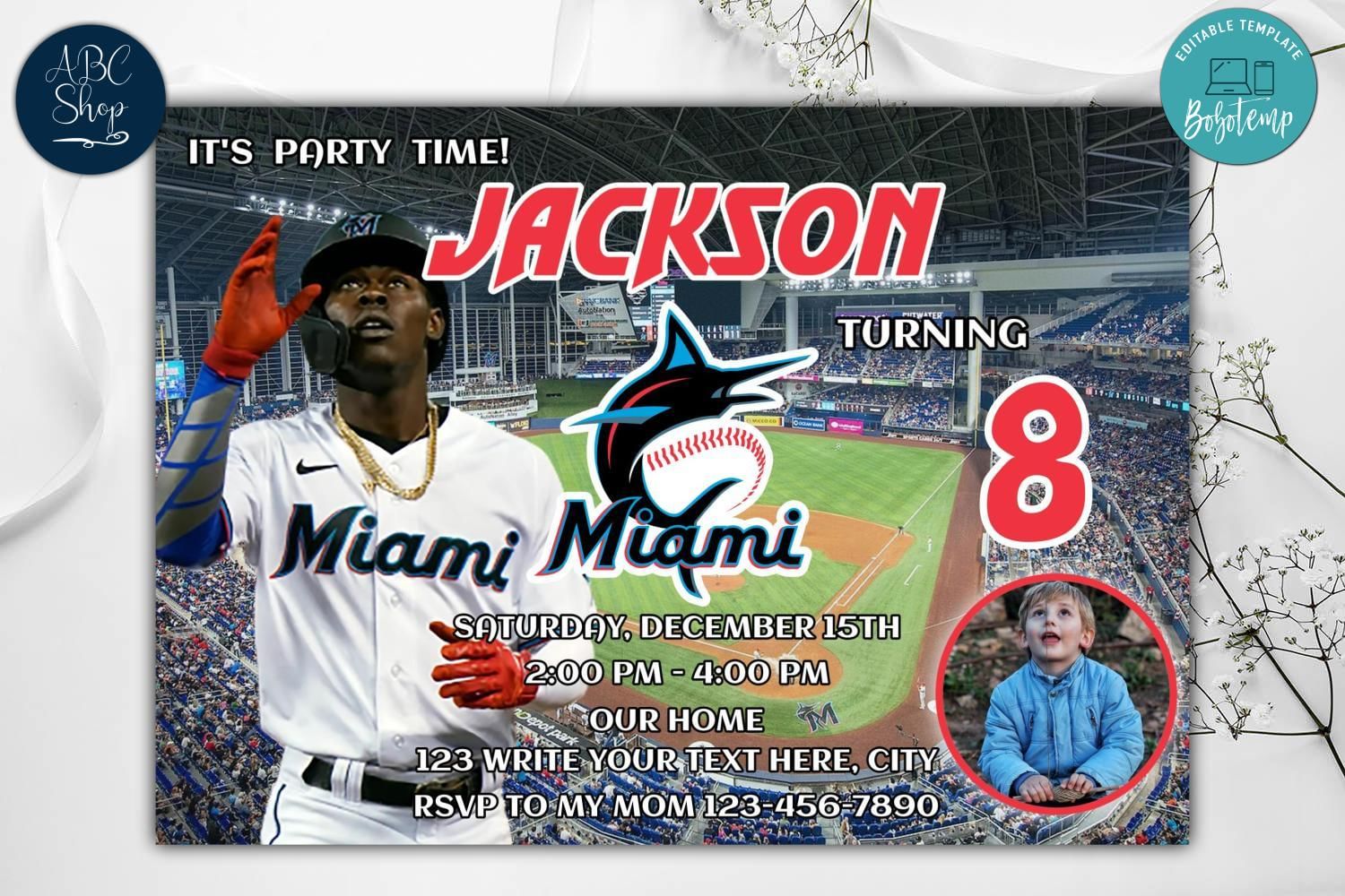Miami Marlins Birthday Invitation Instant Download | Bobotemp