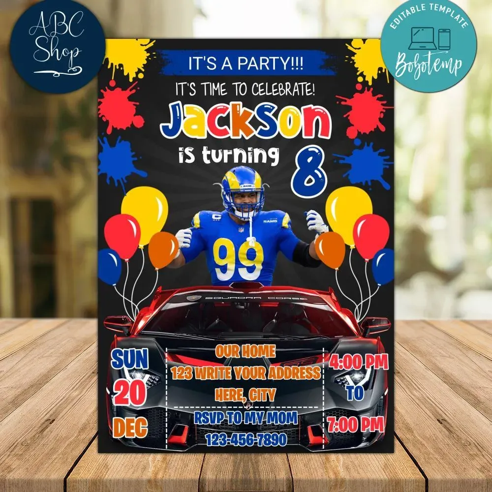 Aaron Donald Los Angeles Rams Drive By Birthday Parade Invitation ...