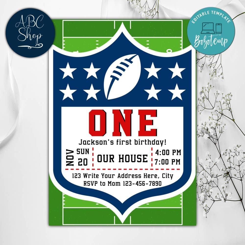NFL First Birthday Invitation Instant Download | Bobotemp