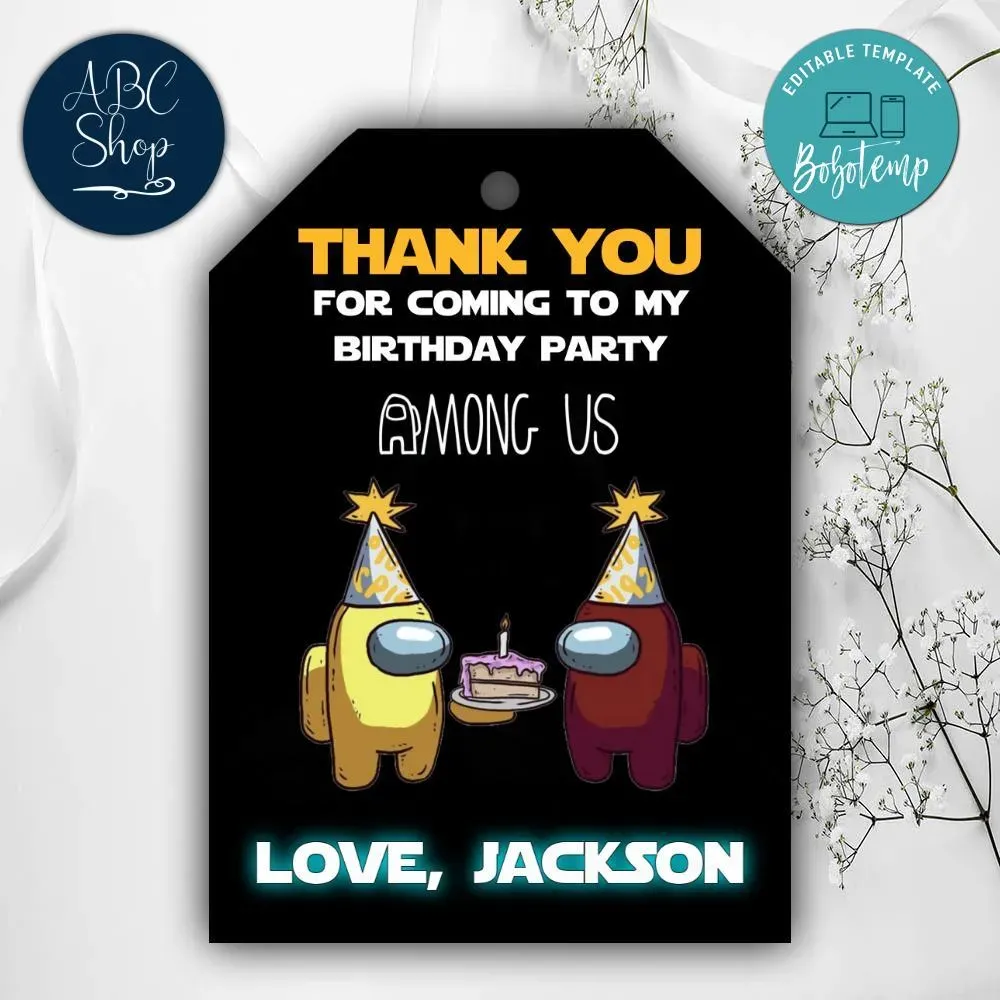 Printable Among Us Birthday Thank You Tags Instant Download | Bobotemp