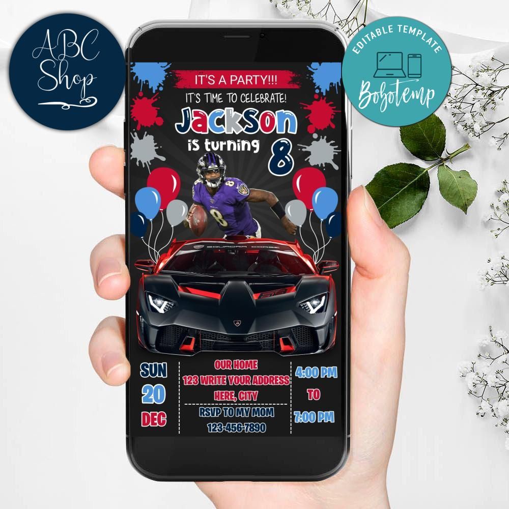 Mobile Lamar Jackson Baltimore Ravens Drive By Birthday Invite | Bobotemp