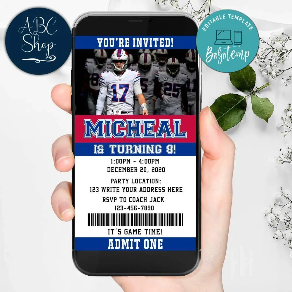 Buffalo Bills Mobile Invite Customizable Template Instant Download 