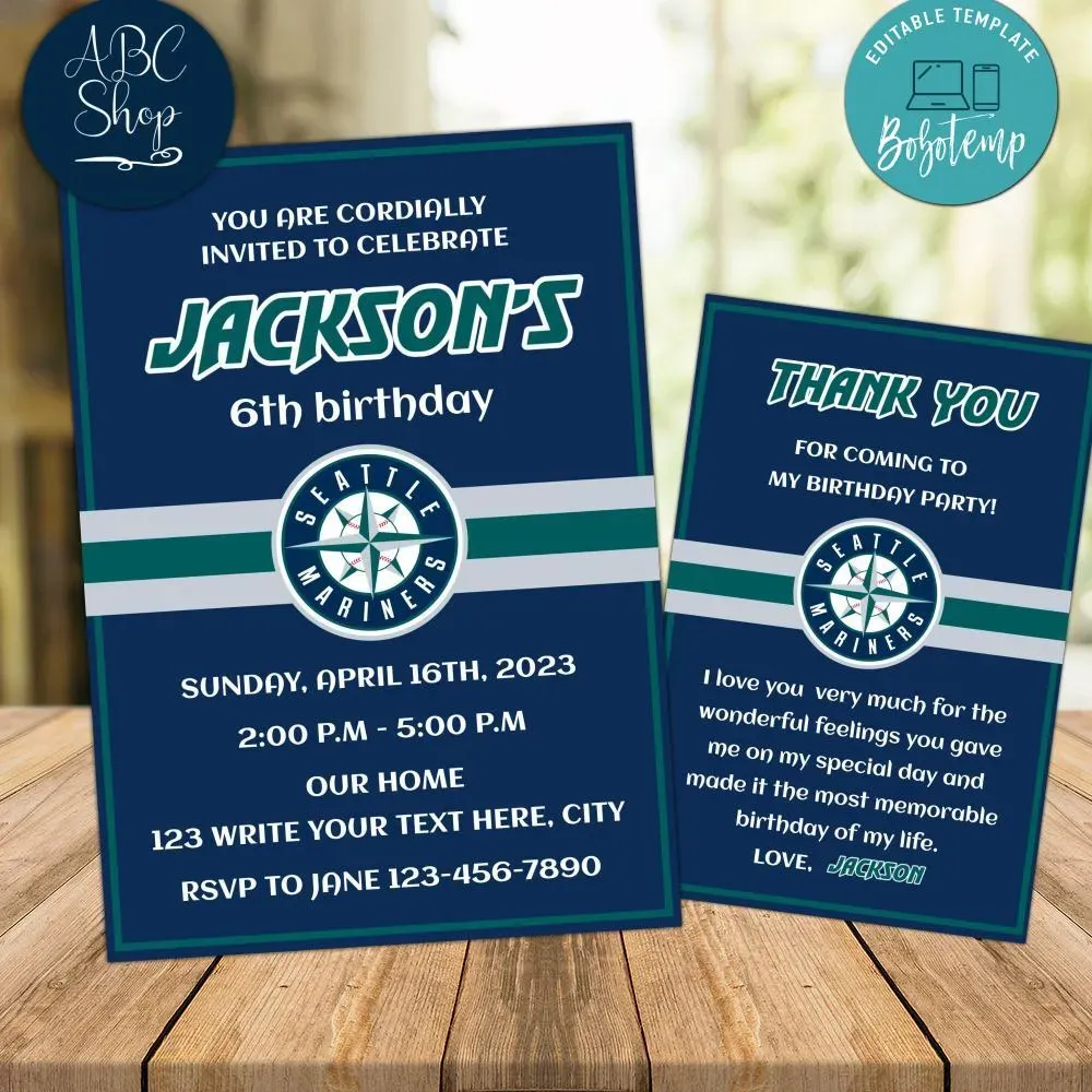 Seattle Mariners Party Invitations Instant Download | Bobotemp
