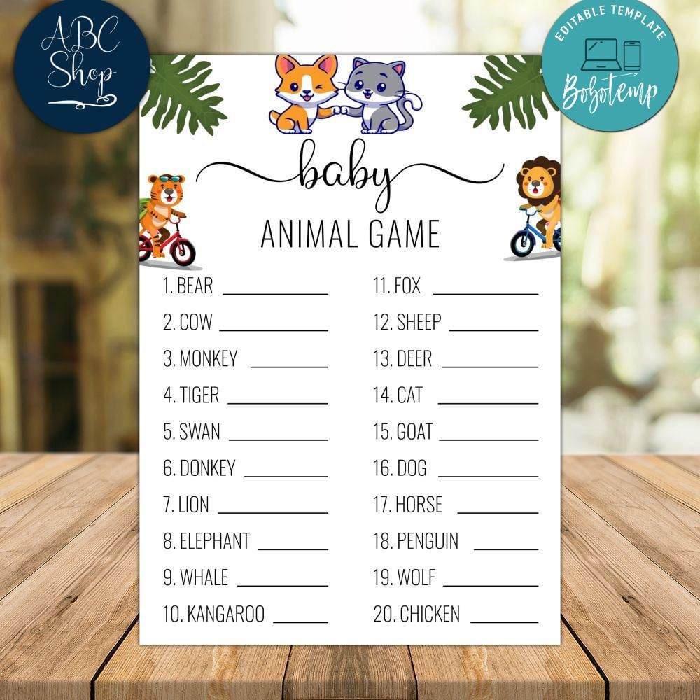 Baby Animal Game Baby Shower Game Digital Files | Bobotemp