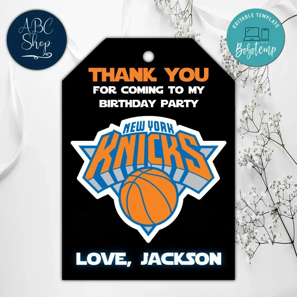 New York Knicks Birthday Thank You Tags Instant Download | Bobotemp