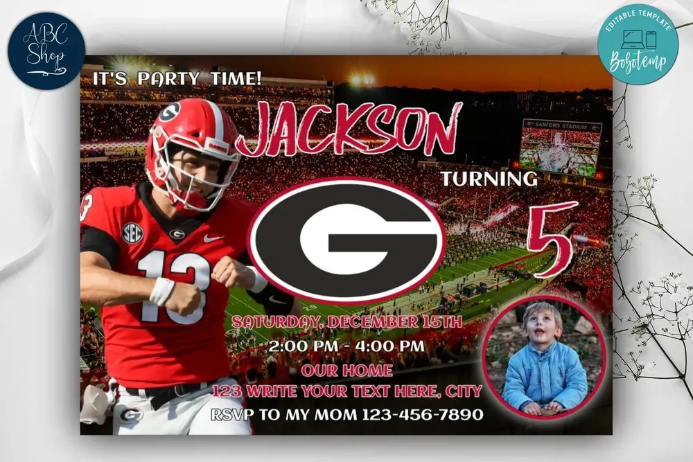 Georgia Bulldogs Birthday Flyer Instant Download | Bobotemp