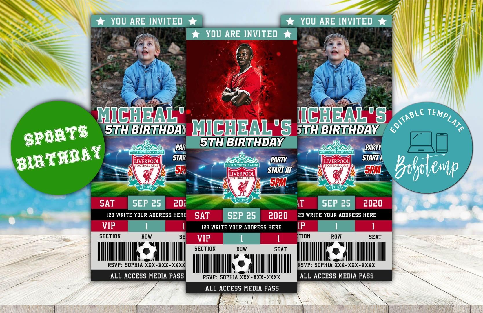 Editable Liverpool FC Birthday Ticket Invite DIY | Bobotemp