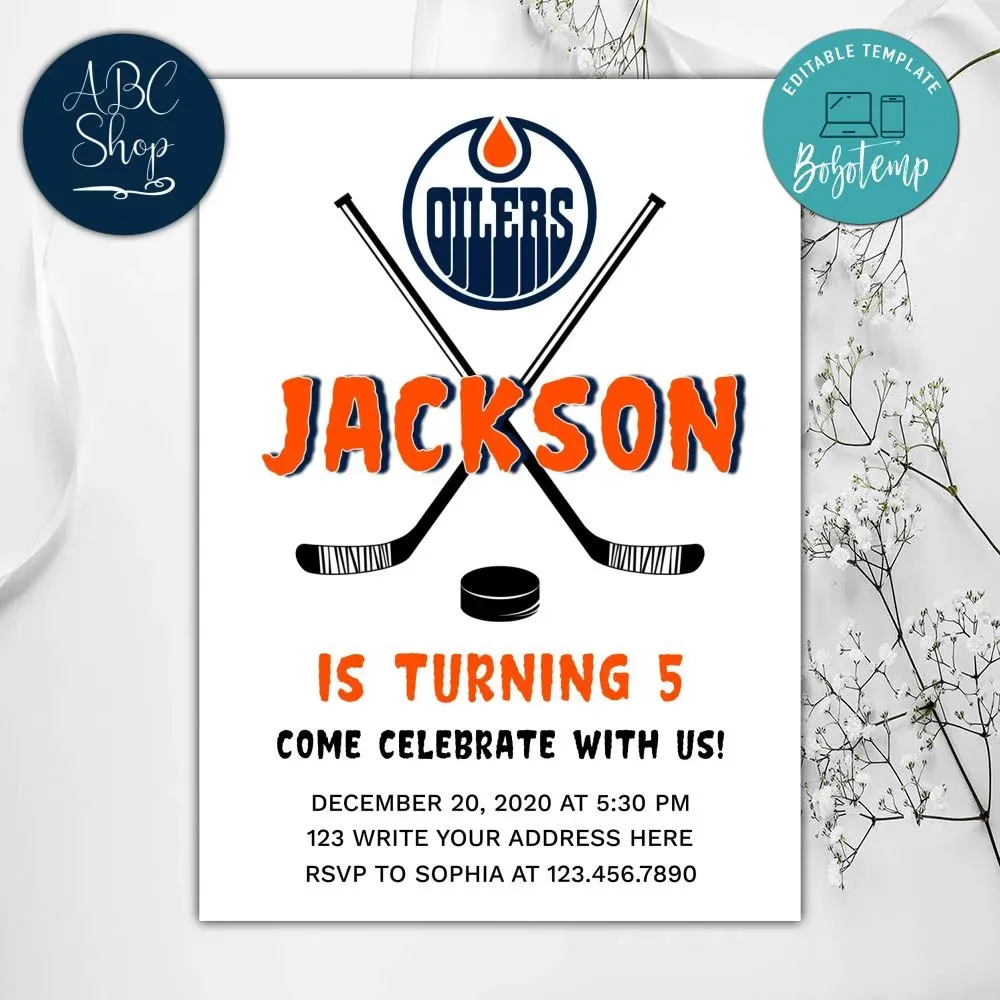 Printable Edmonton Oilers Birthday Invitation Instant Download | Bobotemp