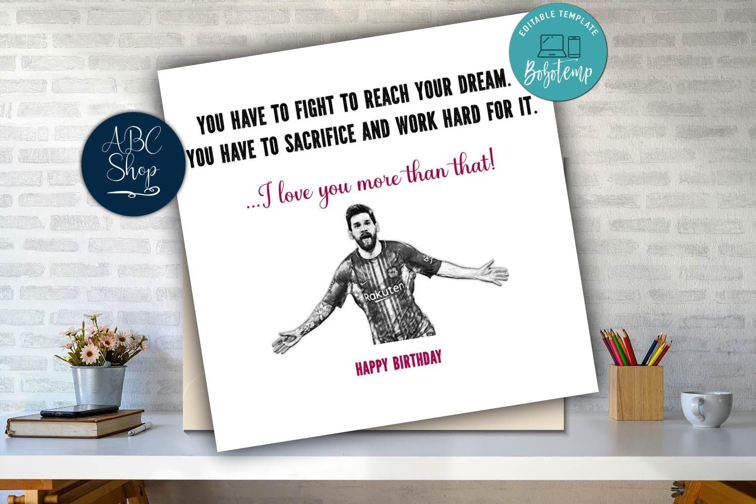 Printable Messi Football Birthday Cards Instant Download | Bobotemp