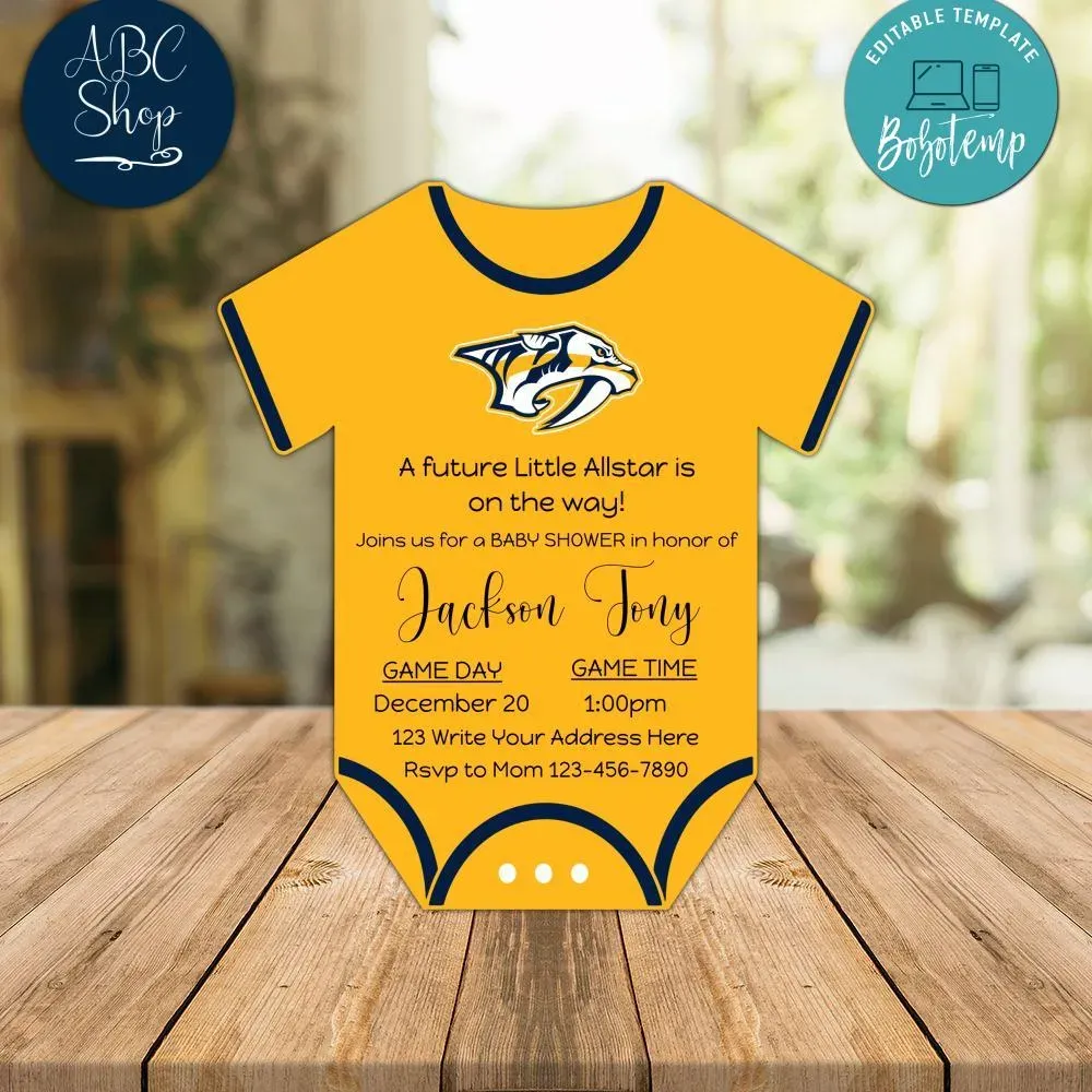Nashville Predators Baby Shower Invitation Instant Download | Bobotemp
