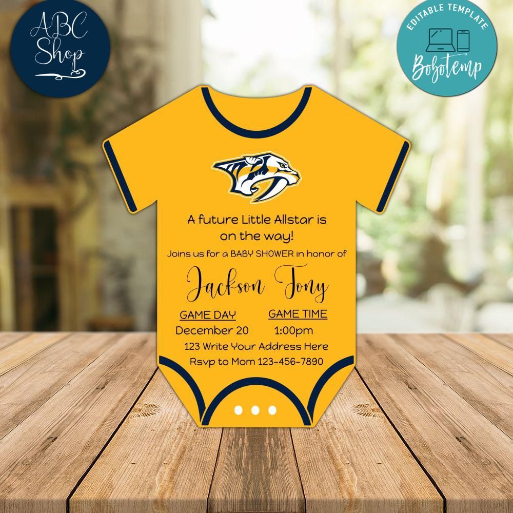 Nashville Predators Baby Shower Invitation Instant Download | Bobotemp