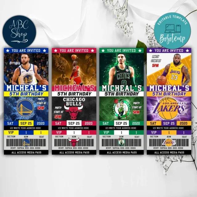 Printable Nba Invitations NBA Ticket Style Party Invitation! ALL 30