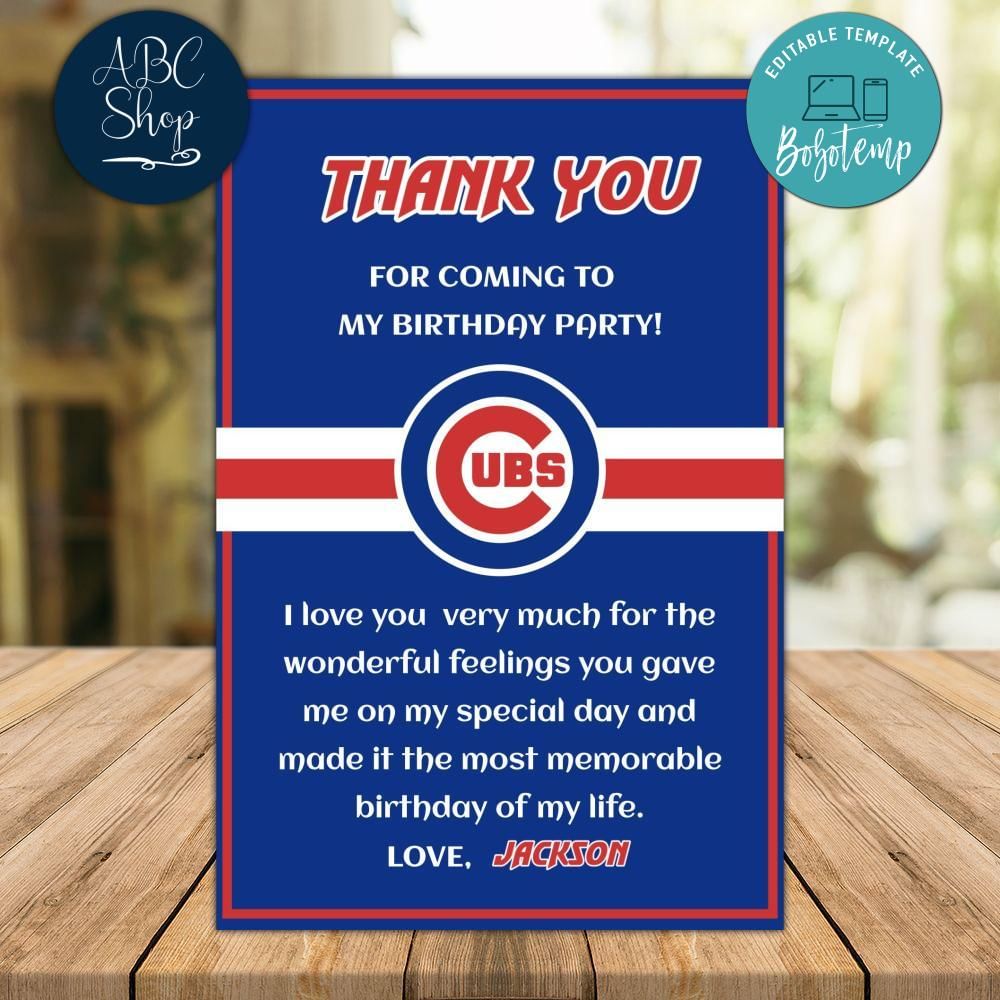 Chicago Cubs Thank you card Template to Print at Home | Bobotemp