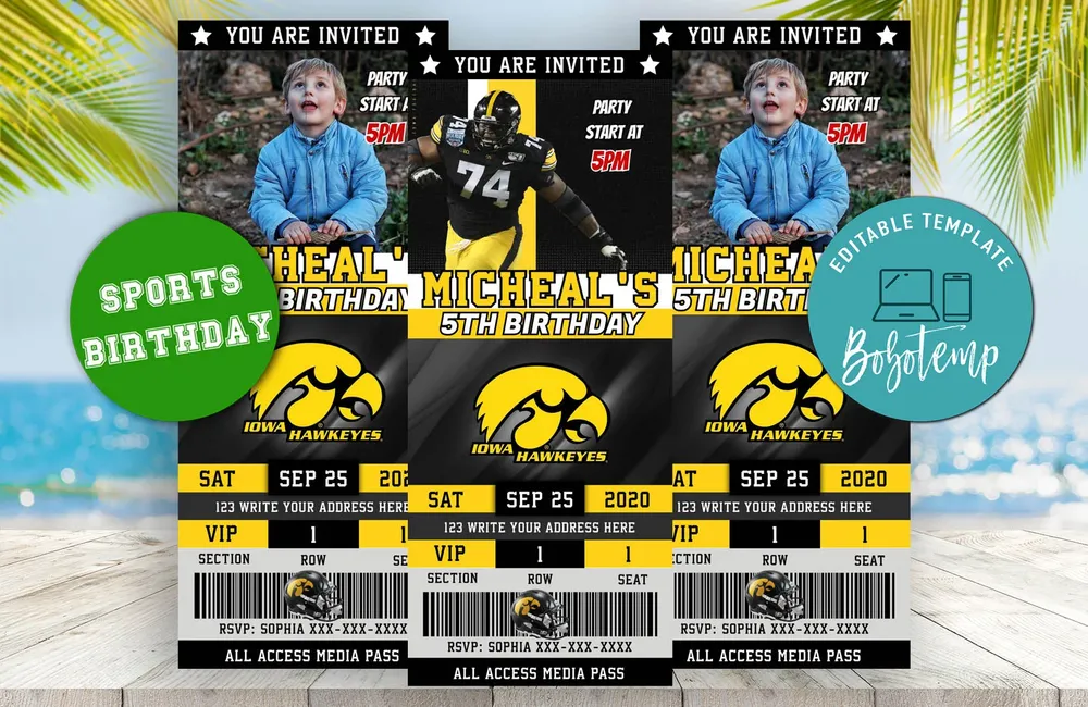 Editable Iowa Hawkeyes Birthday Ticket Invite Instant Download | Bobotemp