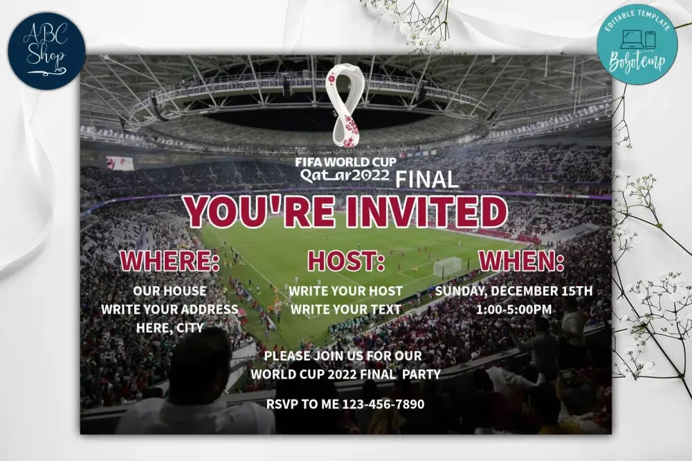 World Cup 2022 final Invitation Instant Download | Bobotemp