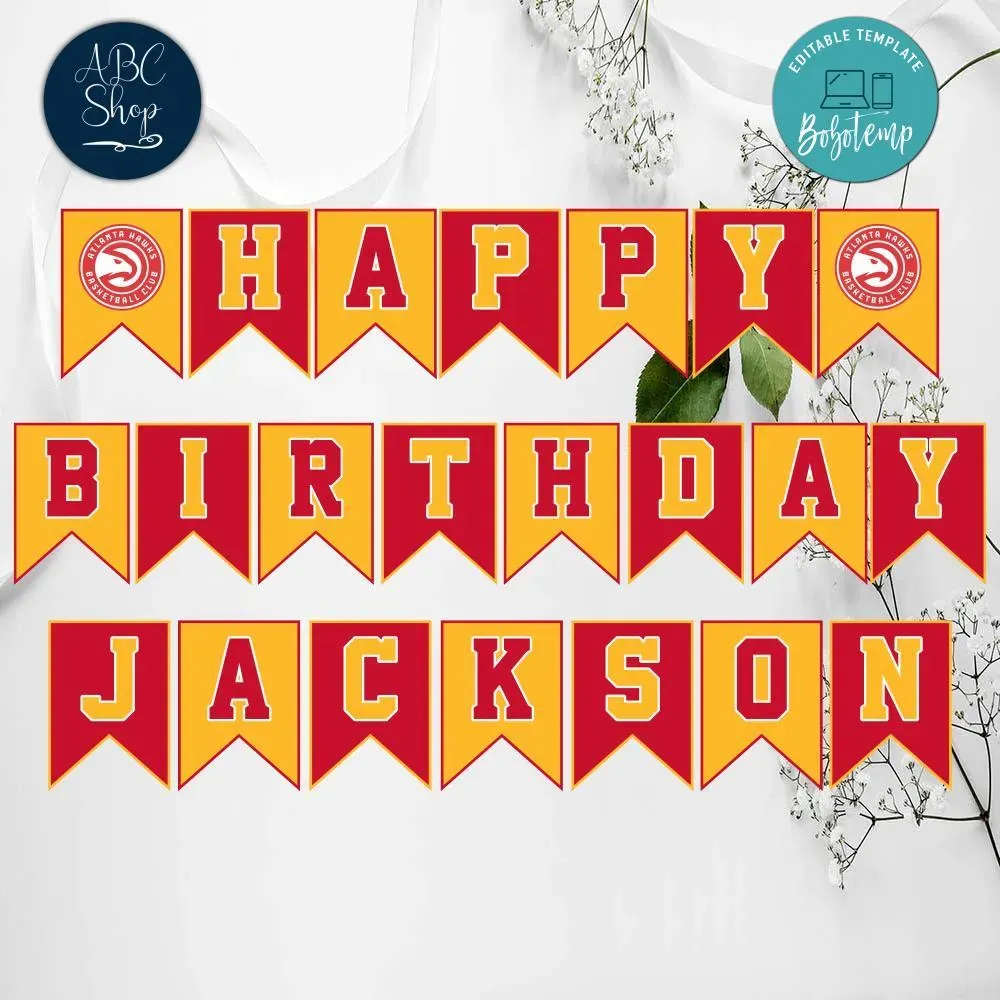 Atlanta Hawks Birthday Banner Instant Download | Bobotemp