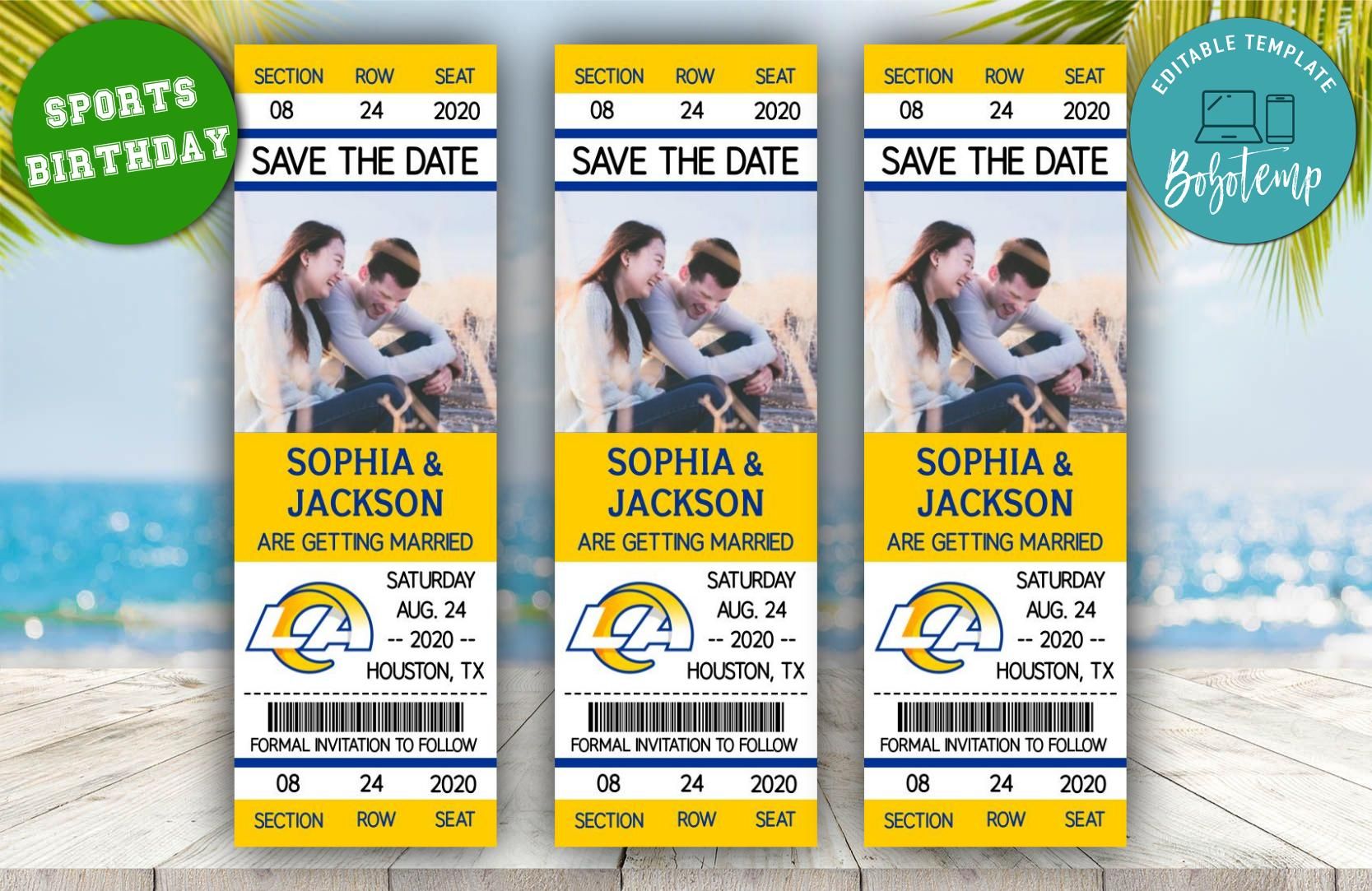 Los Angeles Rams Save The Date Wedding Ticket Invitations | Bobotemp