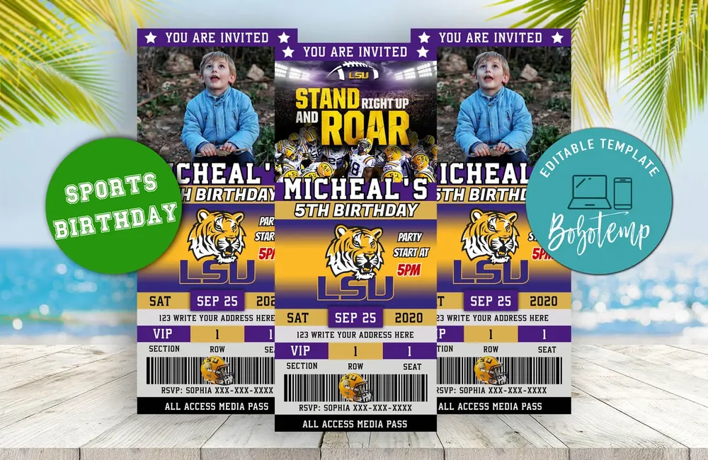 Editable LSU Tigers Birthday Ticket Invites | Bobotemp