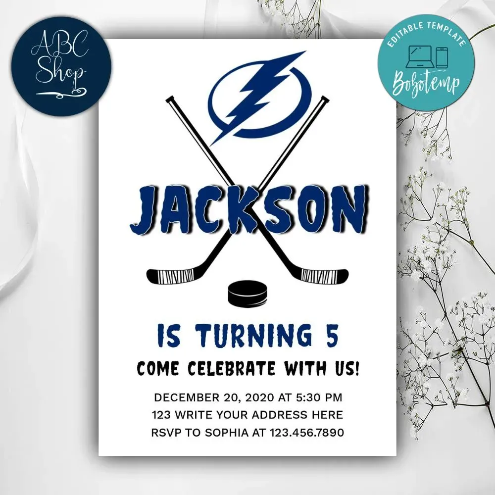 Printable Tampa Bay Lightning Birthday Invitation DIY | Bobotemp